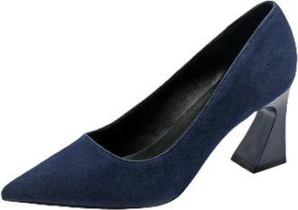 Generic Escarpins de Cour Femme Su&egrave;de Bout Pointu Talon Bloc &Eacute;pais Pumps Classiques Chaussures de Ville Talons de Travail Quotidiens Large pour Tenue de Burea