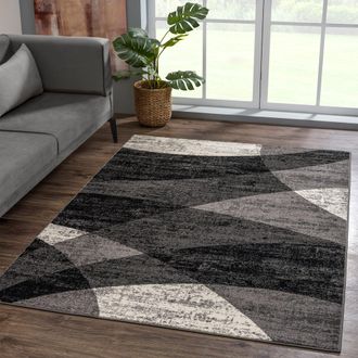 Sanat Hali Teppich Vintage - Modern Teppiche für Wohnzimmer, Kurzflor Teppich in Schwarz, Öko-Tex 100 Zertifiziert, Größe: 140 x 200 cm