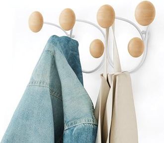 Umbra Dotsy Wandgarderobe, dekorative Garderobenleiste mit 7 Haken f&uuml;r Jacken, Schals, Taschen, Rucks&auml;cke und Mehr, Weiss/Natur, Wei&szlig;/Natur., 7 ganci