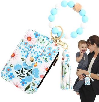 Generic Porte-monnaie, porte-cl&eacute;s &agrave; perles, porte-cartes de cr&eacute;dit, pochette &agrave; anneaux porte-cl&eacute;s | Style boh&egrave;me long avec motif floral pour femmes, filles, a