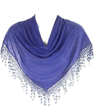 Hat To Socks Foulard Triangulaire avec Bande de Dentelles aux Fuseaux à Franges, pour les Femmes (Bleu)