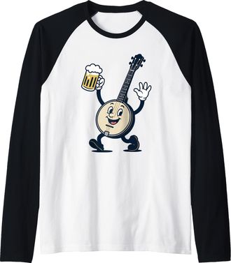 Giant Step Design Co. Cute Bluegrass Banjo Funny Folk Festival Retro Cartoon Raglan