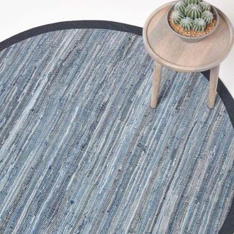 Homescapes Homescapes - Runder Denim Flickenteppich blau gestreift, 150 cm - Handwebteppich aus Recycling-Jeansstoff
