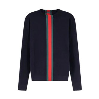 Gucci Web Detail Baumwoll-T-Shirt - - Knitwear - Herren - Blau - L