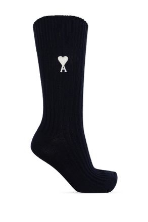 Ami Ribbed Socks, Mens, Navy Blue