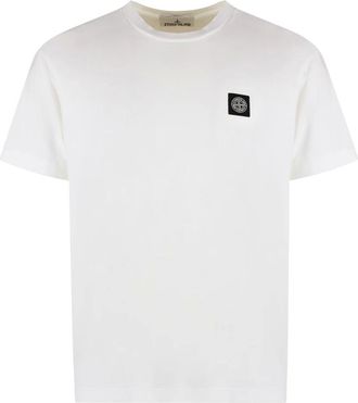 Stone Island Homme, Tops, Blanc, Taille: M Logo Cotton T-Shirt
