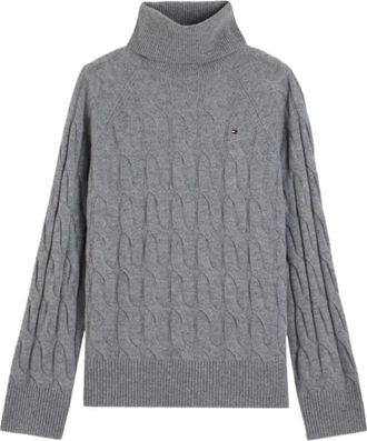 Tommy Hilfiger Pull &agrave; col roul&eacute; en laine douce torsad&eacute;e - Femme - Pulls - Gris - Taille: 36 FR