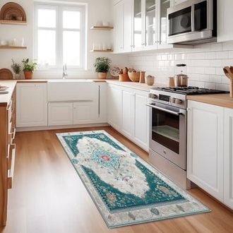 Generic Tapis de Couloir Long 60 x 120 cm, Poil Ras Antid&eacute;rapant Tapis pour Porte Buanderie, R&eacute;tro Traditionnel Myst&eacute;rieux G&eacute;om&eacute;trique Floral Long Entr&eacute;e Doux