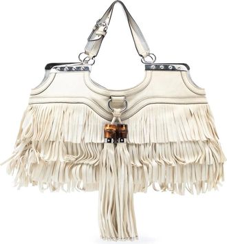 Gucci Hobo Bags - Leather Fringe Bamboo Tassel Shoulder Bag - Gr. unisize - in Wei&szlig; - f&uuml;r Damen