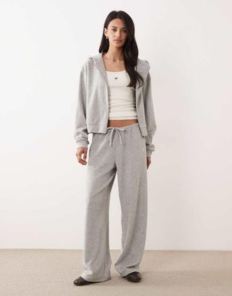 4th & Reckless Pantalon ample densemble en coton &eacute;ponge m&eacute;lang&eacute; &agrave; taille nou&eacute;e - Gris