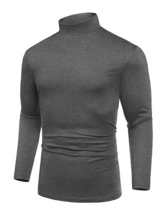 Coofandy T-shirt &agrave; manches longues pour homme - Col montant - Tricot - Demi-col - Couleur unie - Col rond - Pull basique &agrave; col roul&eacute;, gris fonc&eacute;, M