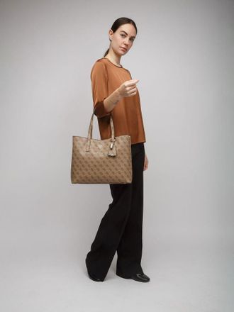 Guess Womens Tote Bag Latte Logo Polyurethane - Tote-Bags