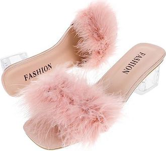 BESPORTBLE Pantoufles Femme Été Élégantes Laine à Talon Chunky Sandales Ouvertes Confortables pour Intérieur Et Extérieur Style Décontracté Couleur Rose