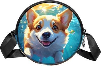 Generic Sac &agrave; bandouli&egrave;re Circle pour femme, petit sac &agrave; bandouli&egrave;re sous-marin Corgi avec fermeture &eacute;clair et bretelles r&eacute;glables style d&eacute;contract&eacute; pour femm