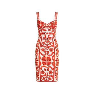 Dolce & Gabbana Kurzes Kleid aus Charmeuse mit Majolika-Print - - Dresses - Damen - Mehrfarbig - S