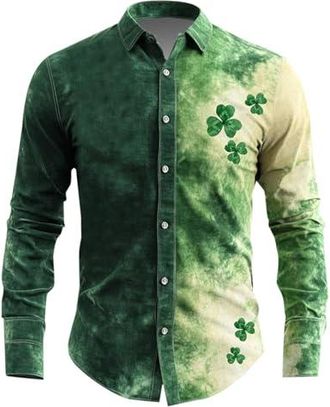 Generic Chemises de bowling vintage boutonn&eacute;es &agrave; manches longues pour homme pour la Saint-Patrick, t-shirt tropical Aloha Beach Tops Irlandais Tr&egrave;fle Imprim&eacute; 