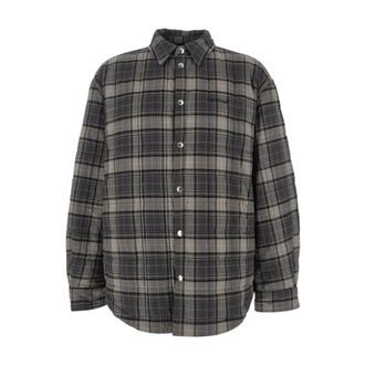 Off-white Graues Logo-Shirt mit Karomuster - - Shirts - Herren - Grau - S