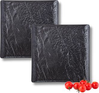 Wilmax England Wilmax | Quadratische Teller - 2 Stück | Steinoptik | Nicht anlaufend | Für den Backofen geeignet | Spülmaschinenfest | Für Lebensmittelkontakt | 27 x