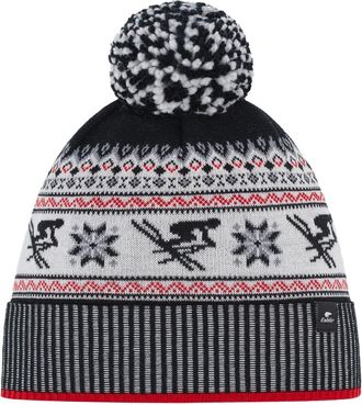 Eisbär Mütze Damen & Herren Retroski Pompon Schwarz - Merino Wintermütze Unisex mit Fleece schützt vor Kälte und Wind - Bommelmütze warme Skimütze Bequeme Ha