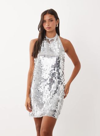 Vila Neckholder-Minikleid mit Pailletten in Silber