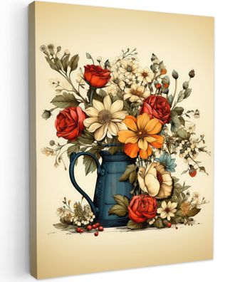MuchoWow &copy; Leinwand Bilder 30x40 cm Wanddeko Wohnzimmer Aesthetic Room Decor Deko Zimmer Wandbilder Modern Fotogeschenke Vintage - Blumen - Vase - Farben - Bei
