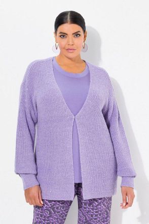 Ulla Popken Strickjacke Strickjacke Pailletten Oversized Rippstrick