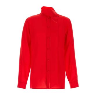 Valentino Garavani Homme, Chemises, Rouge, Taille: L Chemise en Cr&ecirc;pe de Chine de Soie avec Col &Eacute;charpe