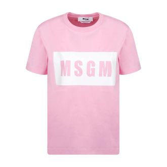 Msgm Rosa Logo Print T-Shirt - - Tops - Damen - Rosa - S