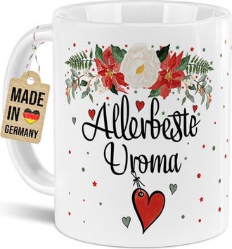 Tassendruck Tasse mit Spruch - Weihnachtstasse für die allerbeste Uroma - Tassen bedrucken - Geschenk für Uroma, Geschenke zu Weihnachten - Fototasse, 300 ml, Wei