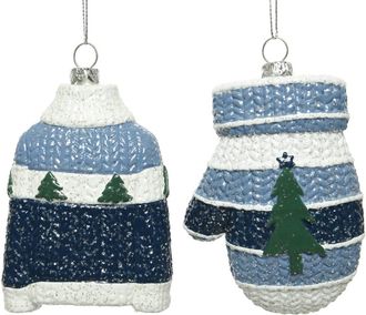 Kaemingk Christbaumschmuck Kunststoff 11cm x 2 St&uuml;ck Handschuh und Pullover bruchsicher blau wei&szlig;