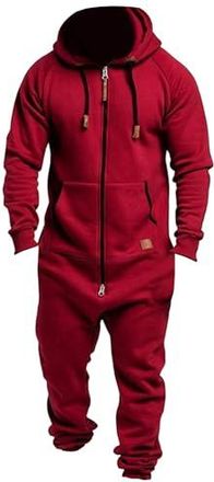 Generic Combinaison pyjama une pi&egrave;ce &agrave; capuche doubl&eacute;e en polaire pour homme avec fermeture &eacute;clair, Rouge, XXL