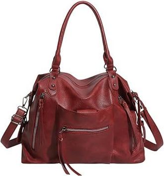Generic Sac &agrave; bandouli&egrave;re vintage de couleur unie avec fermeture &eacute;clair et poches multiples pour femme, travail, voyage, shopping quotidien, Rouge