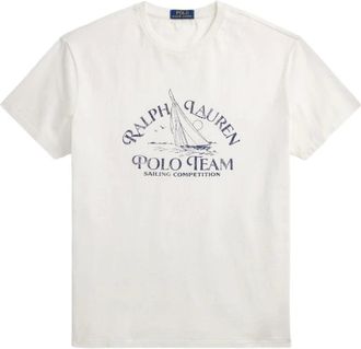 Polo Ralph Lauren Homme, Tops, Blanc, Taille: M T-shirt &agrave; logo imprim&eacute;