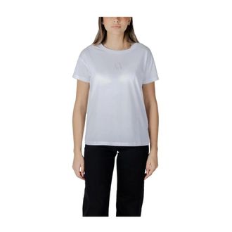 A|X Armani Exchange T-shirt en coton &agrave; col rond avec d&eacute;tail logo - Femme - Tops - Blanc - Taille: 38 FR