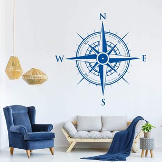 Sticker Genie KOMPASS Aufkleber Wandtattoo Wandaufkleber Sticker (120 (B) x 120 (H) cm, Blau)