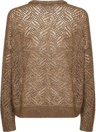Brunello Cucinelli Mohair-Blend Openwork Knit Sweater - Brown