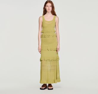 Sandro Robe longue en maille &agrave; volants