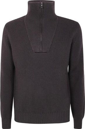 FILIPPO DE LAURENTIIS Homme, Pulls, Brun, Taille: 2XL Pull en maille c&ocirc;tel&eacute;e &agrave; demi-fermeture &eacute;clair