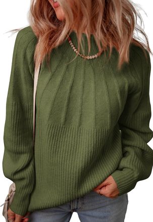 Dokotoo Pullover Damen Elegant Rollkragenpullover Oversized Strickpullover Warm Grobstrick Oberteile Pulli Sweater f&uuml;r Herbst Winter, gr&uuml;n, M
