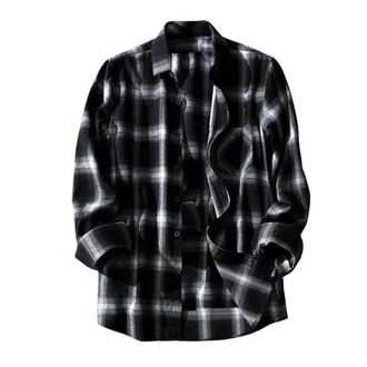 Generic Chemise boutonn&eacute;e tartan &agrave; manches longues pour homme, chemise polyvalente de couleur contrast&eacute;e, chemise classique confortable, haut ample, l&eacute;ger et 