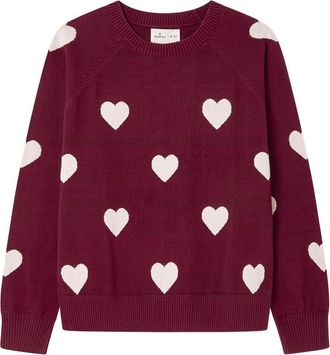 Springfield Damen Intarsia Hearts Sweater Bedruckter Sweatshirt, Weinrot, XS