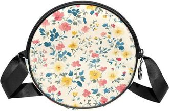 Generic Sac &agrave; bandouli&egrave;re rond pour femme, motif floral color&eacute;, petit sac &agrave; bandouli&egrave;re avec fermeture &eacute;clair, bretelles r&eacute;glables, sac &agrave; main rond d&eacute;contract