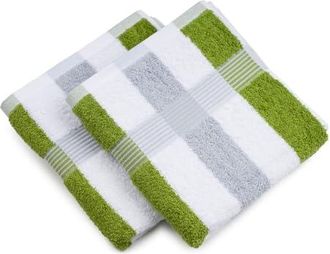 Gözze New York Streifen Handtücher, 2er-Set, Weich und saugfähig, 100% Baumwolle, 50 x 100 cm - Apfelgrün/Weiß/Silber