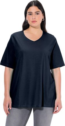 Ulla Popken Damen T-shirt, A-linie, V-ausschnitt, Halbarm, Marine, 50-52 EU