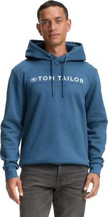 Tom Tailor Herren 1047825 Hoodie Sweatshirt mit Logo-Print, 38224-Real Teal Blue, 3XL