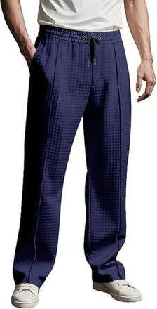 Generic Pantalon habill&eacute; pour homme - Style d&eacute;contract&eacute; - Coupe droite - Cordon de serrage - Pantalon de sport - Pantalon de jogging, bleu marine, 3XL