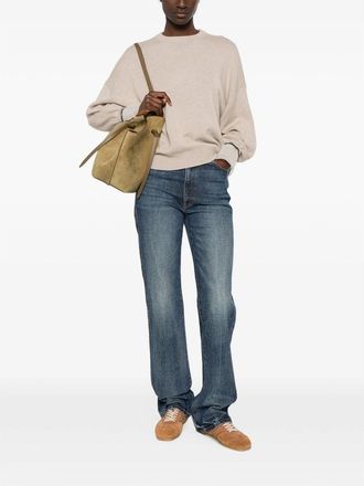 Brunello Cucinelli Cashmere Crew-Neck with Silk Cuffs Sweater - Beige