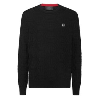 Philipp Plein Homme, Pulls, Noir, Taille: 3XL Pullover Col Rond Monogram
