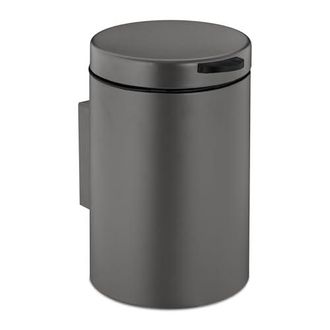 Relaxdays Kosmetikeimer Wandmontage, 3 l, Absenkautomatik, Inneneimer, Edelstahl, runder Badezimmer M&uuml;lleimer, grau