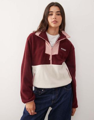 Columbia Sequoia Grove - Fleece-Sweatshirt in Burgunderrot mit kurzem Rei&szlig;verschluss